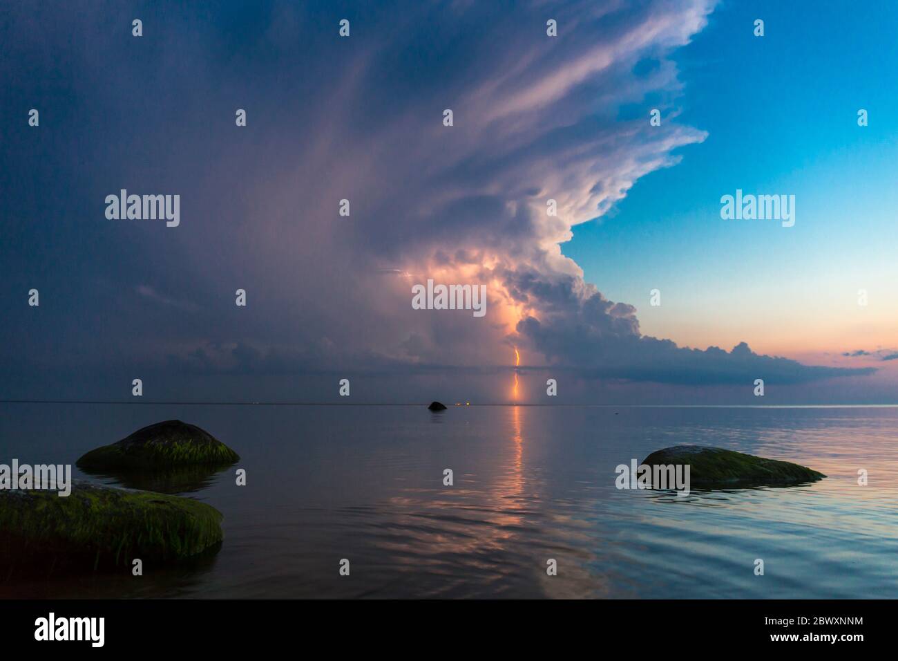Beautiful scene with stormfront and lightning summer seascape Stock ...