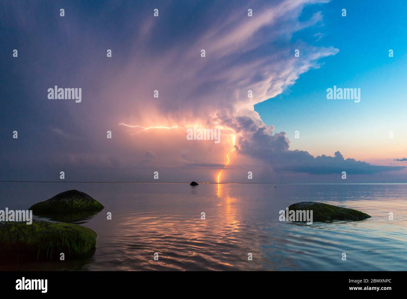 Beautiful scene with stormfront and lightning summer seascape Stock ...