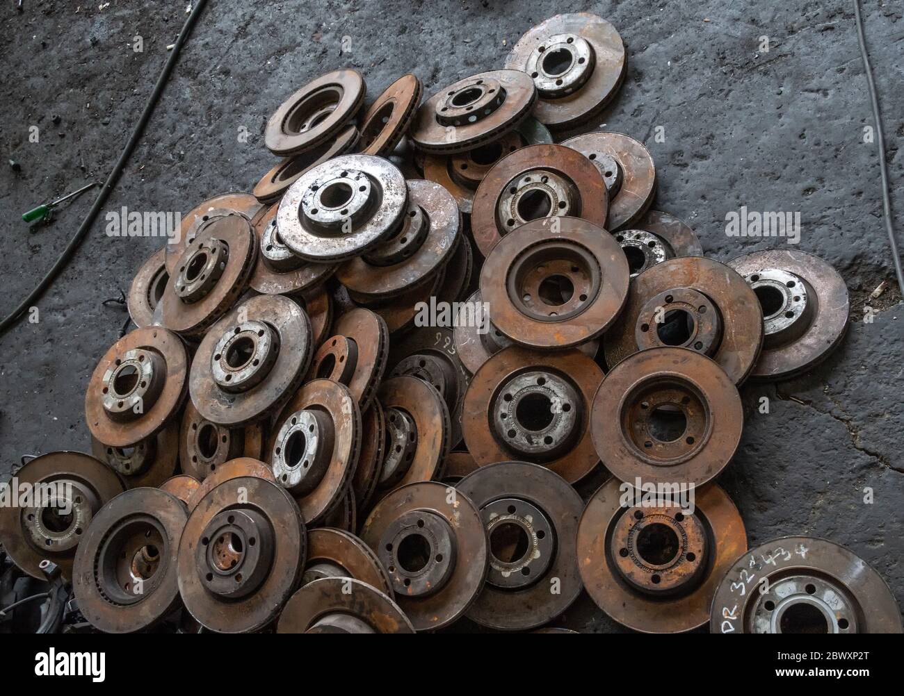 used brake rotor and car part at junkyard or scrapyard for recycling ...