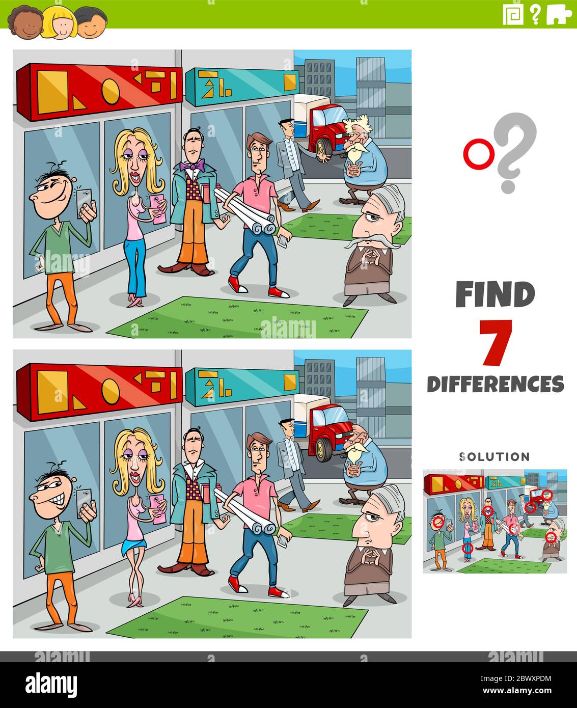 Cartoon Illustration of Finding Differences Between Pictures ...