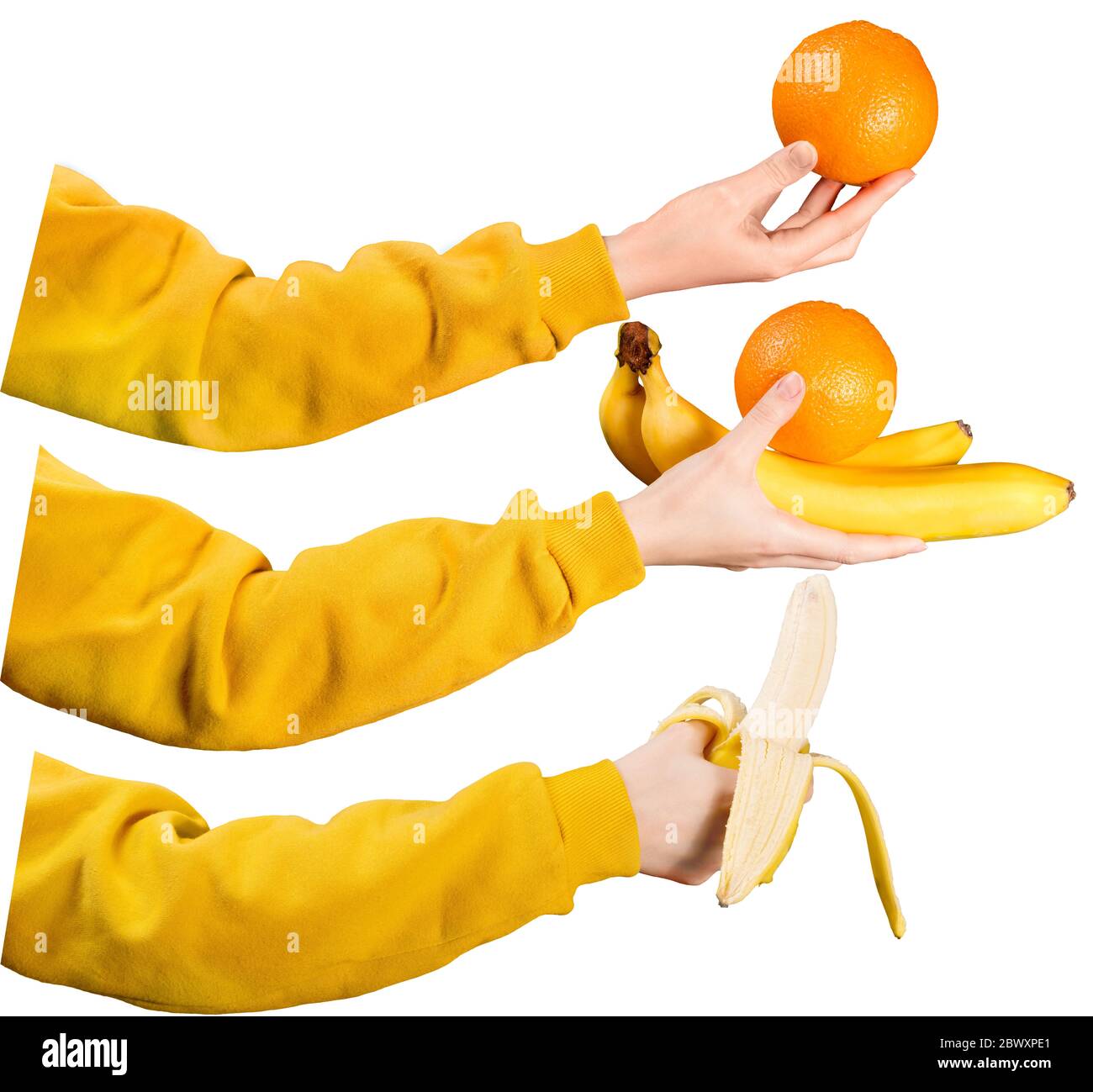 Set of female hands with fruits in their hands Stock Photo - Alamy