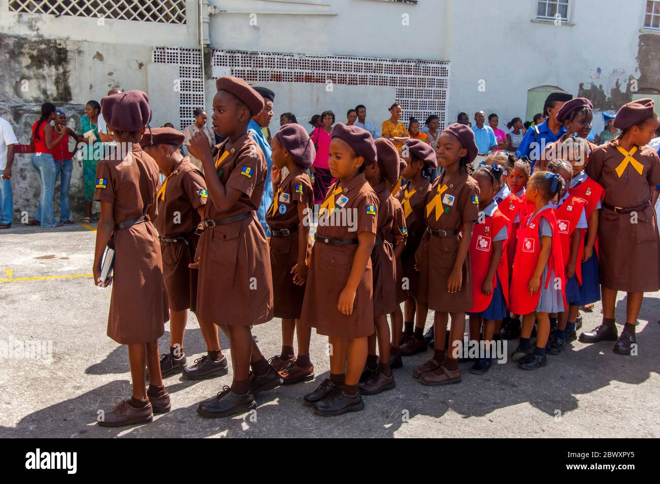 Street scene with the graduation of the boy and girl scouts in ...