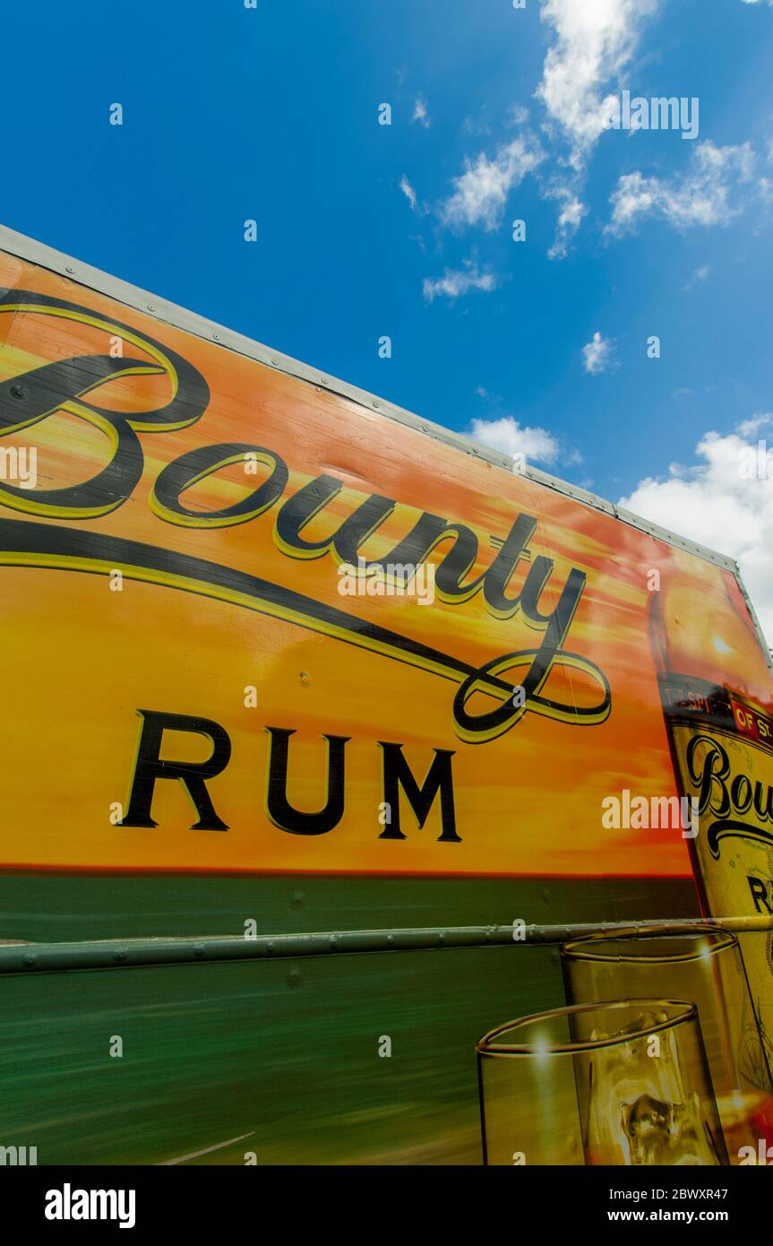 A Bounty Rum Factory ad on a truck on the Caribbean island of Saint ...