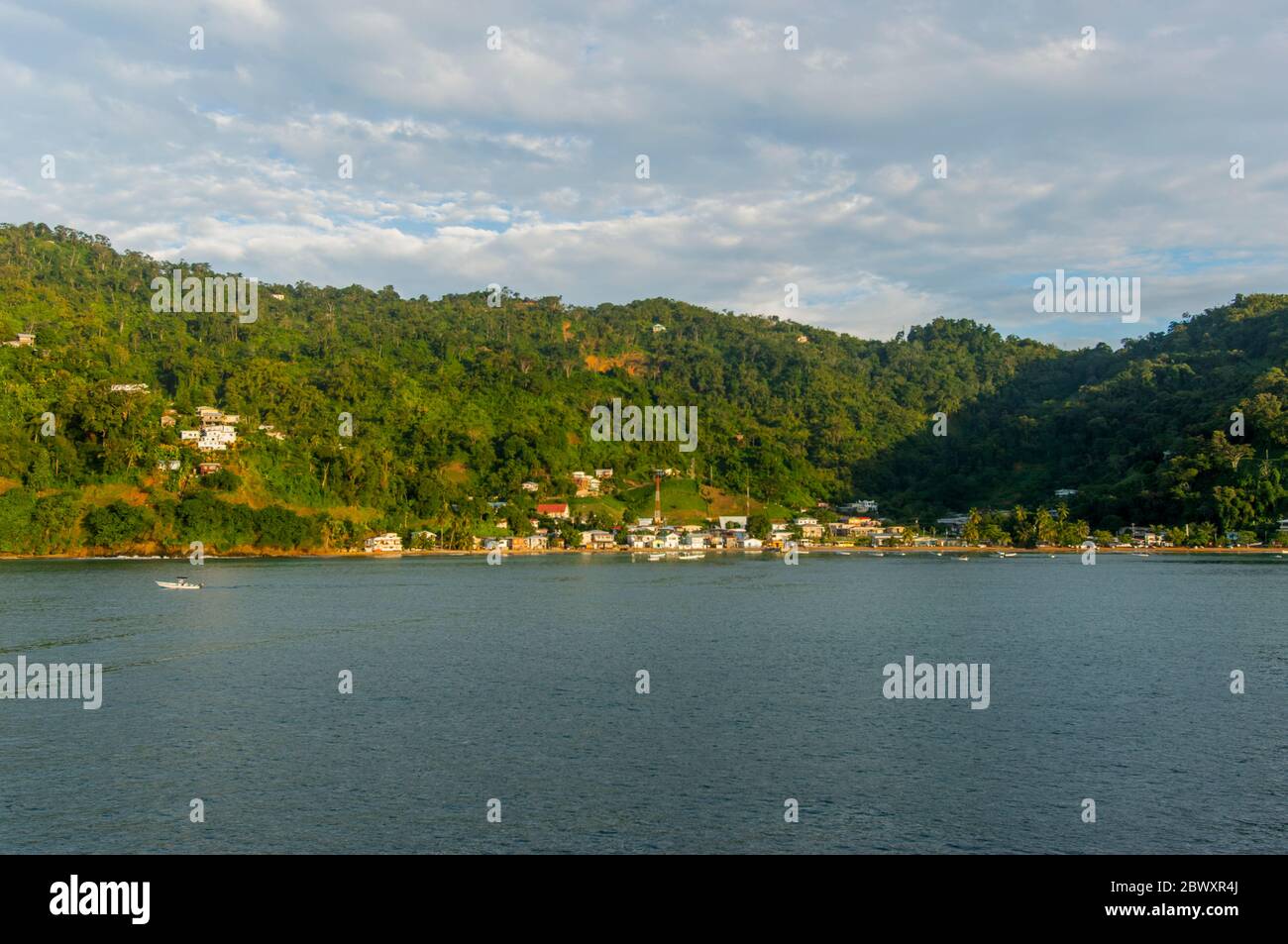 View of the fishing village of Charlotteville on the Caribbean island ...