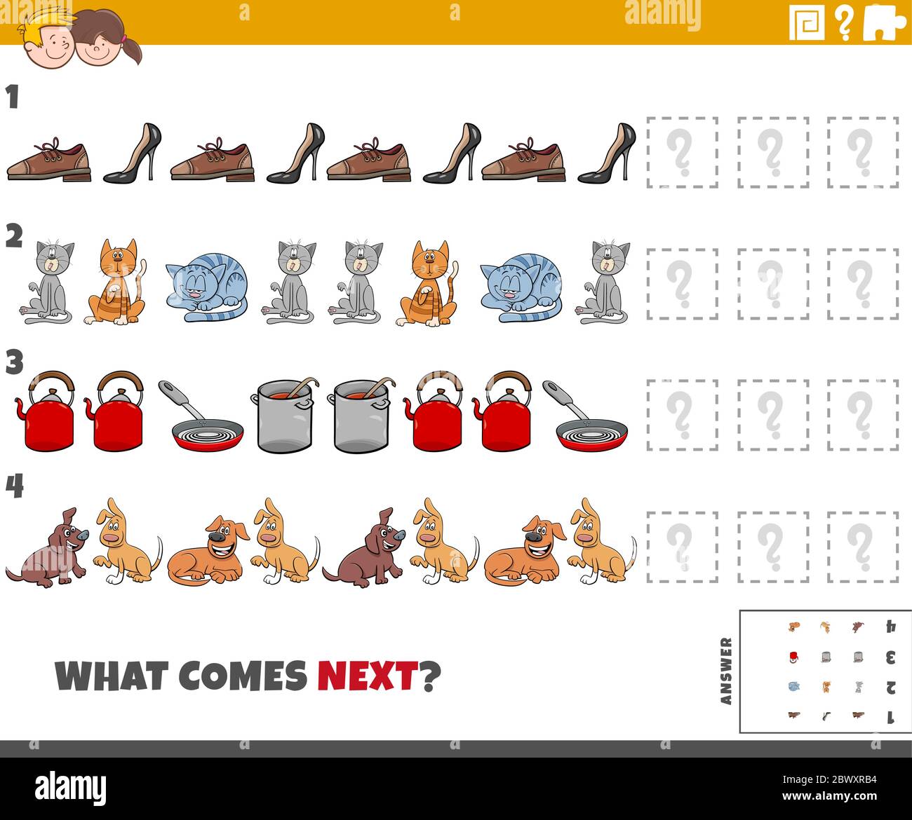 Cartoon Illustration of Completing the Pattern Educational Game for ...