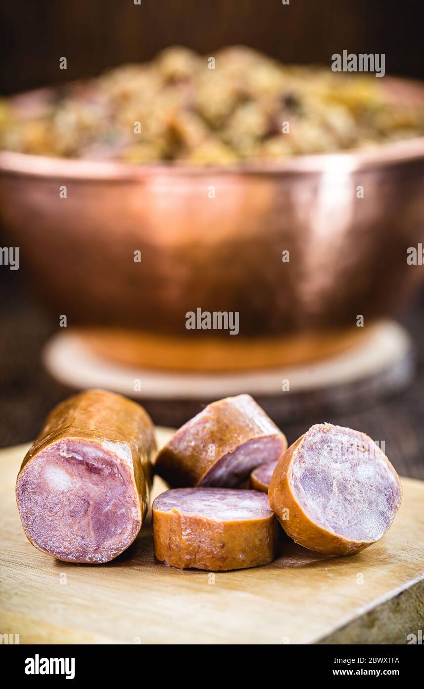 spicy pork sausage, known in Brazil as pepperoni. Typical food from ...