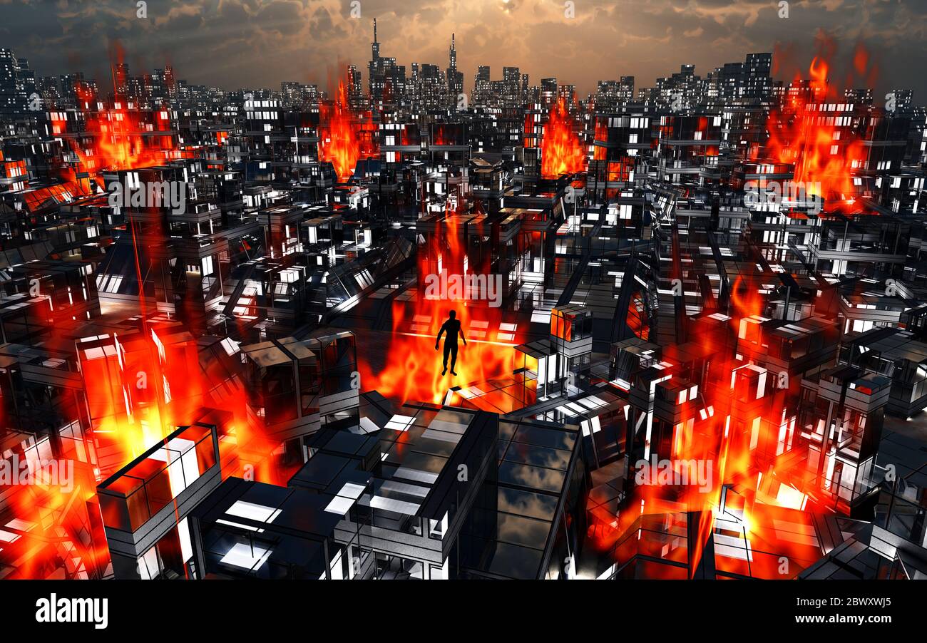 A City On Fire Stock Photo - Alamy