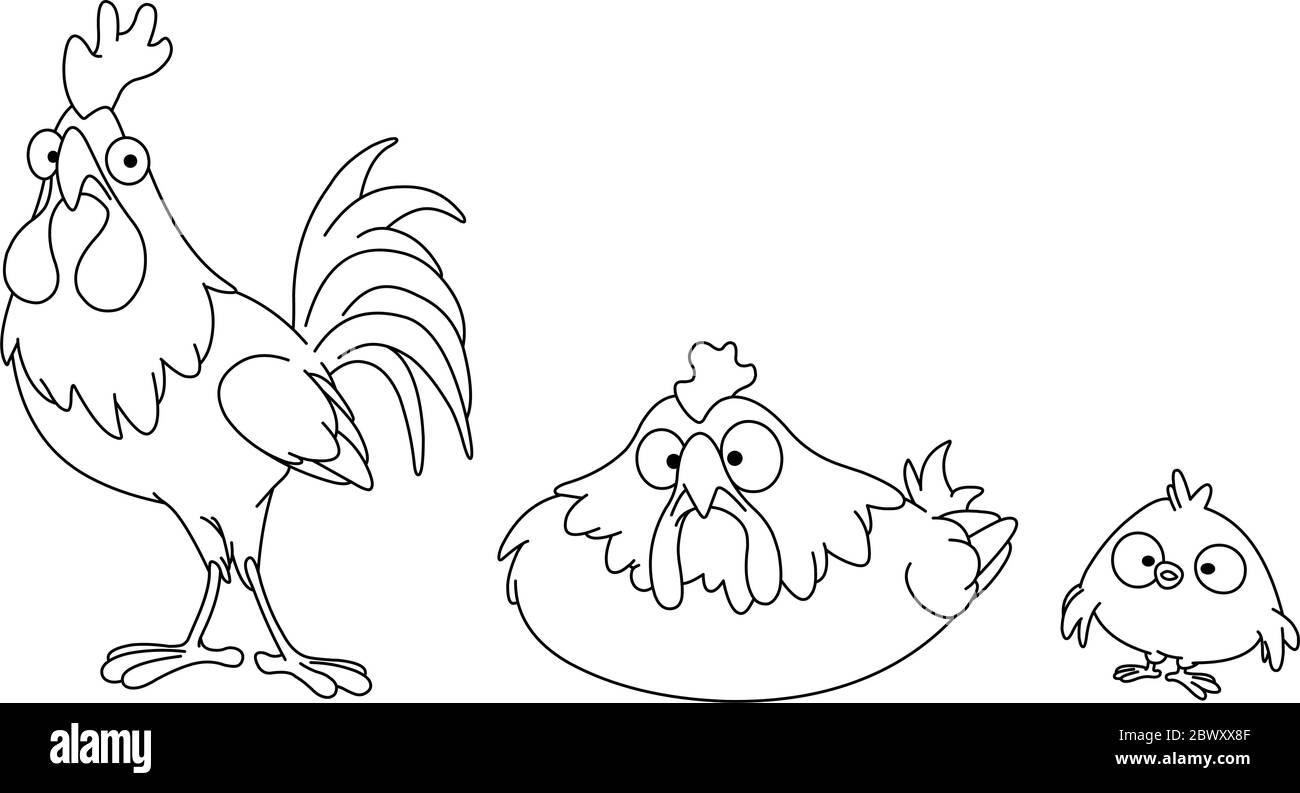 Outlined chicken family. Vector line art illustration coloring page ...