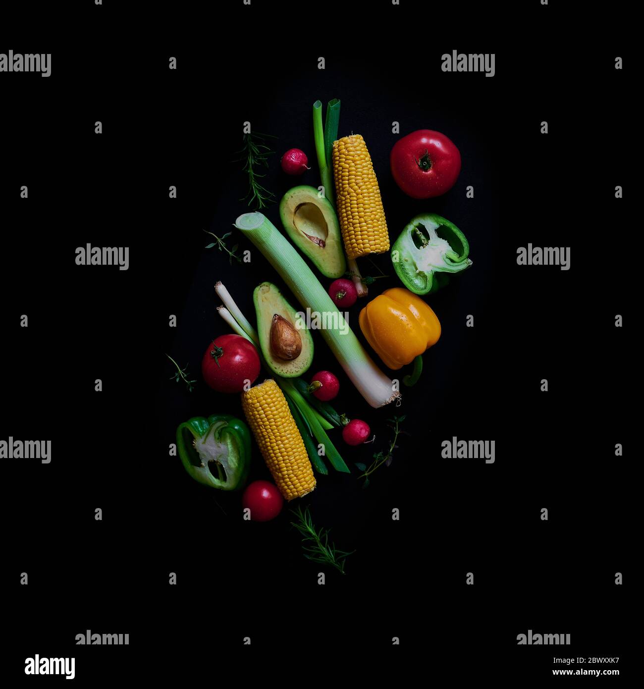 An overview of vegetables on a black background. Copy space Stock Photo ...
