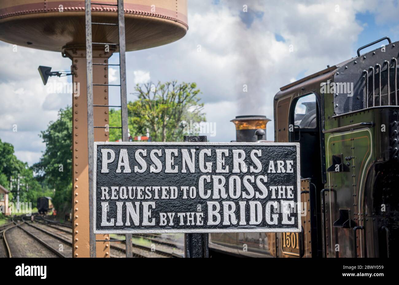 Close up passenger railway sign on platform of Bewdley vintage train ...
