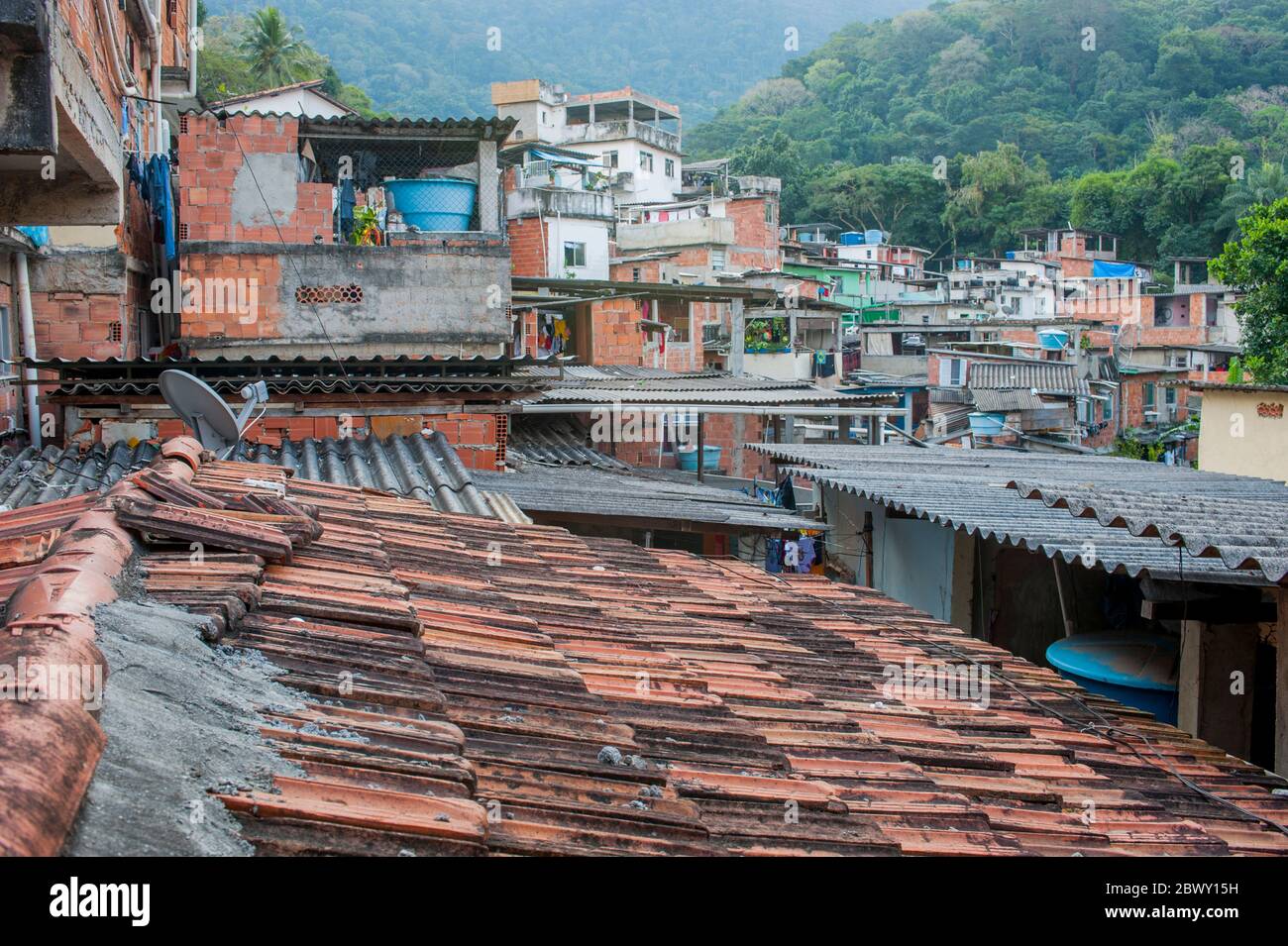 View of the roof tops in the Vila Canoas favela in Rio de Janeiro ...