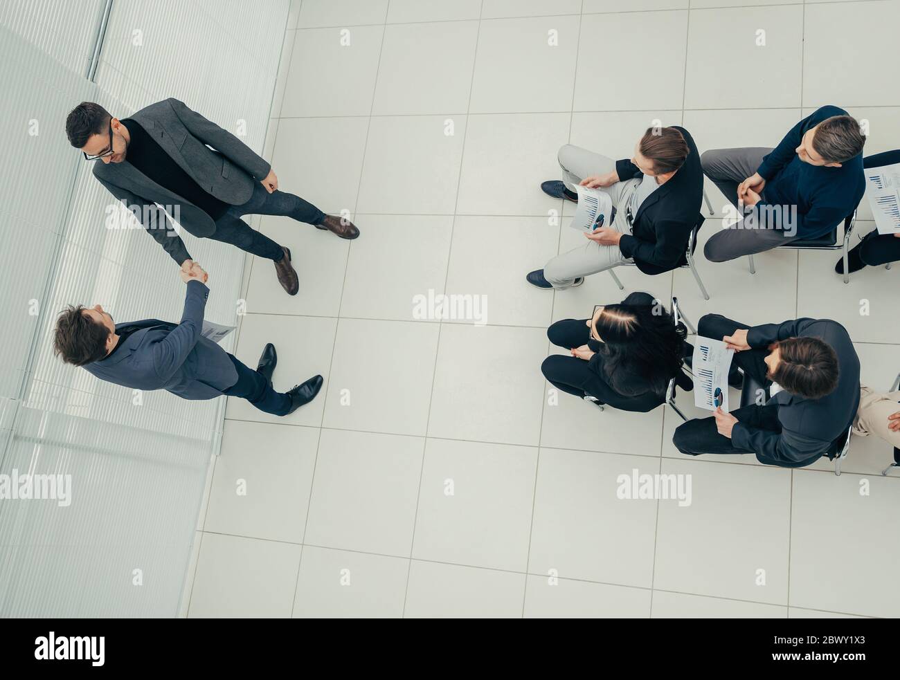 top view. working group with financial charts at a joint meeting Stock ...