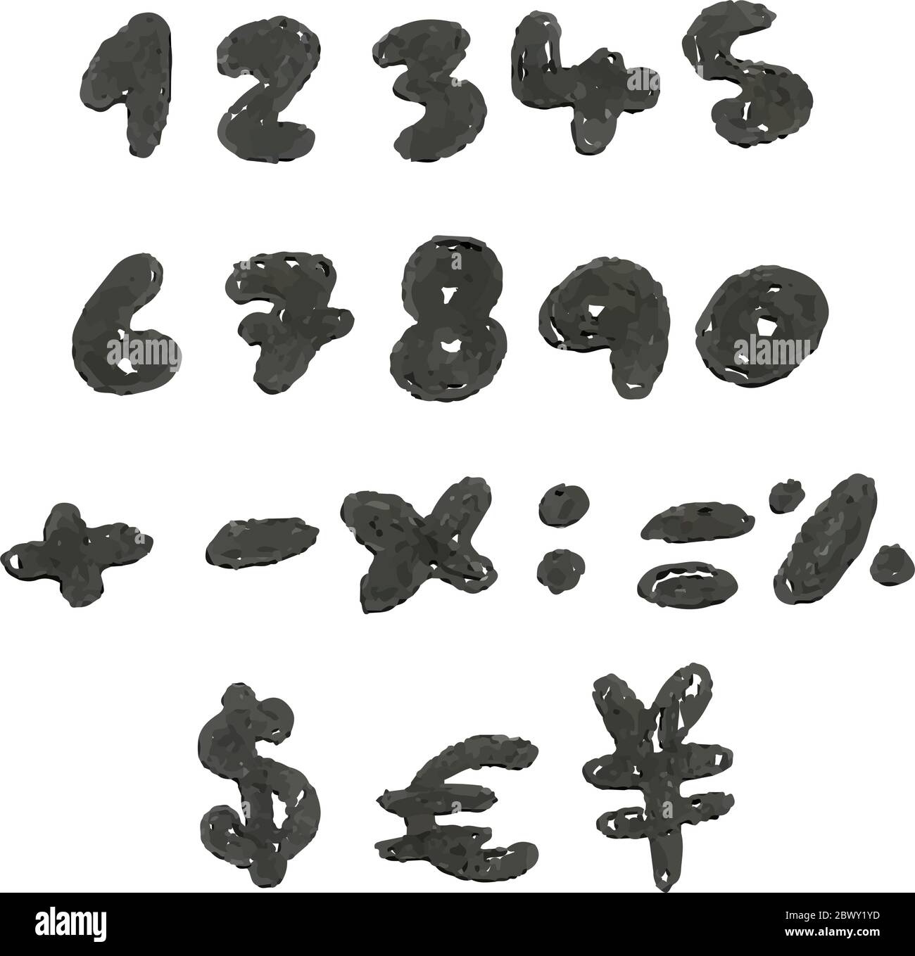 Vector hand drawn blackened numbers and math signs Stock Vector Image ...