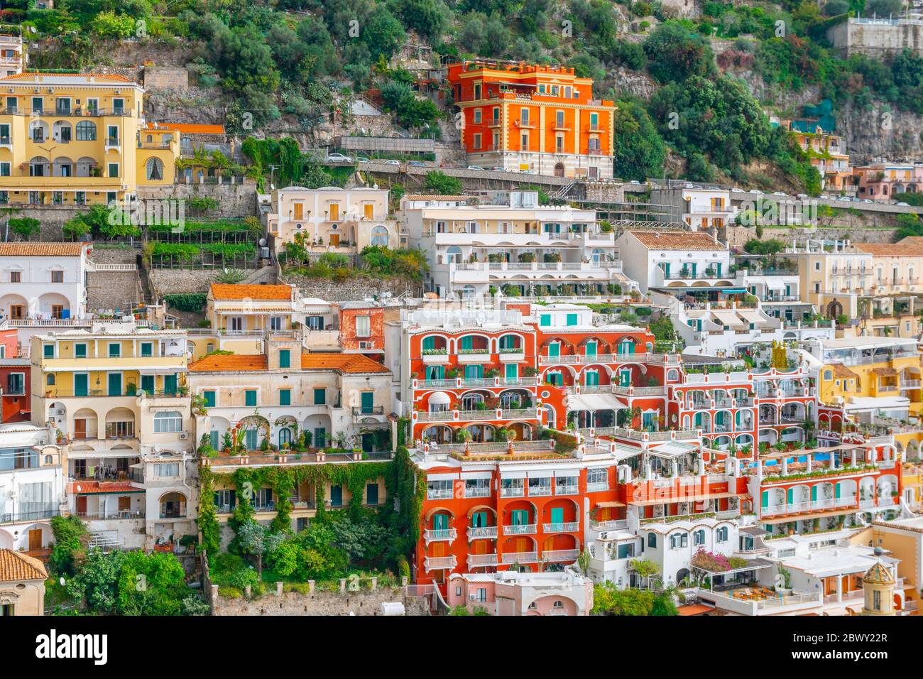 Beautiful colorful houses on a mountain in Positano, a town on Amalfi ...
