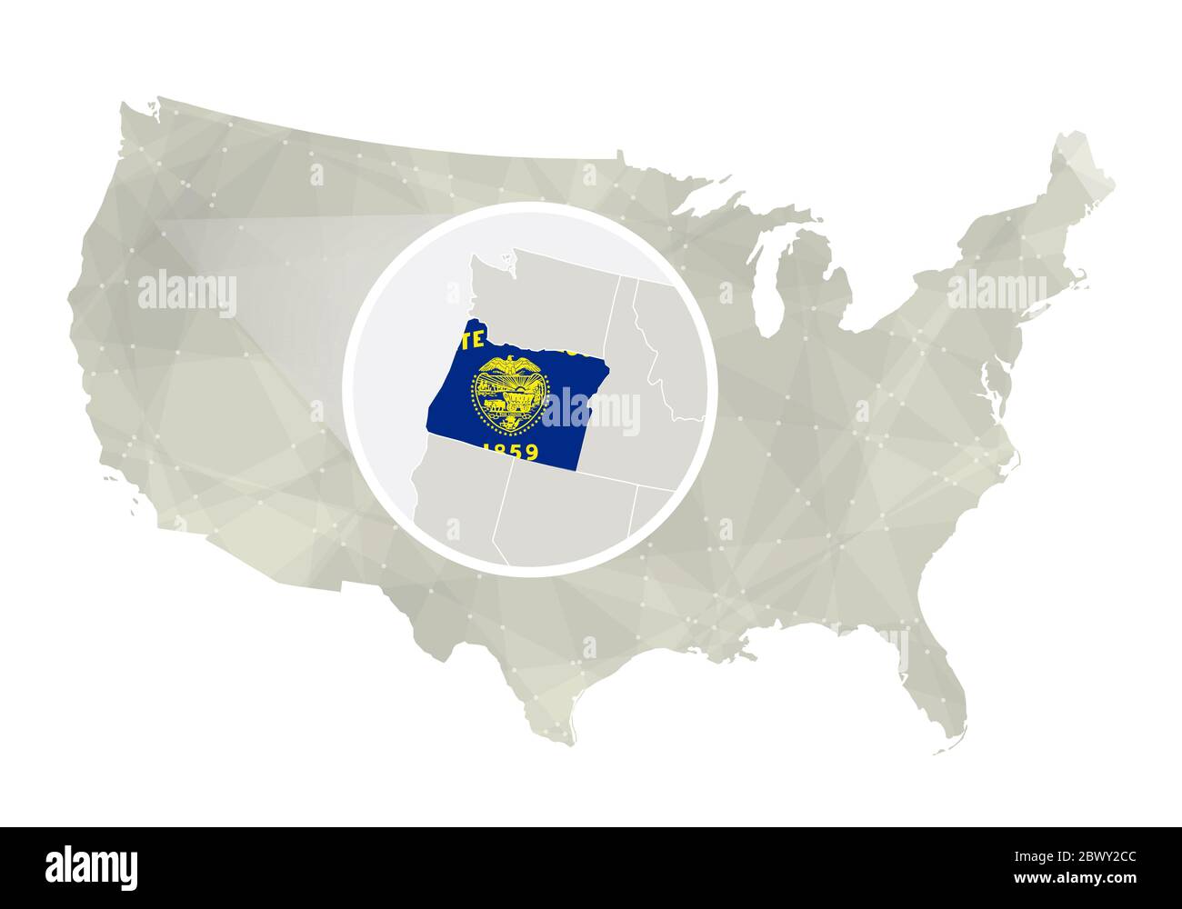 Polygonal abstract USA map with magnified Oregon state. Oregon state ...