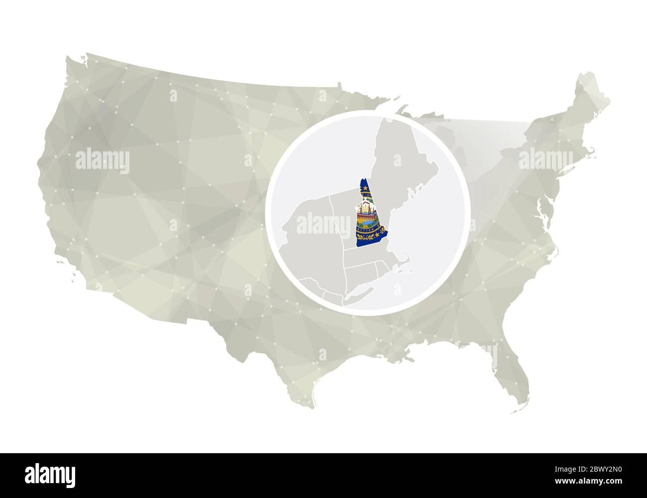 Polygonal abstract USA map with magnified New Hampshire state. New ...