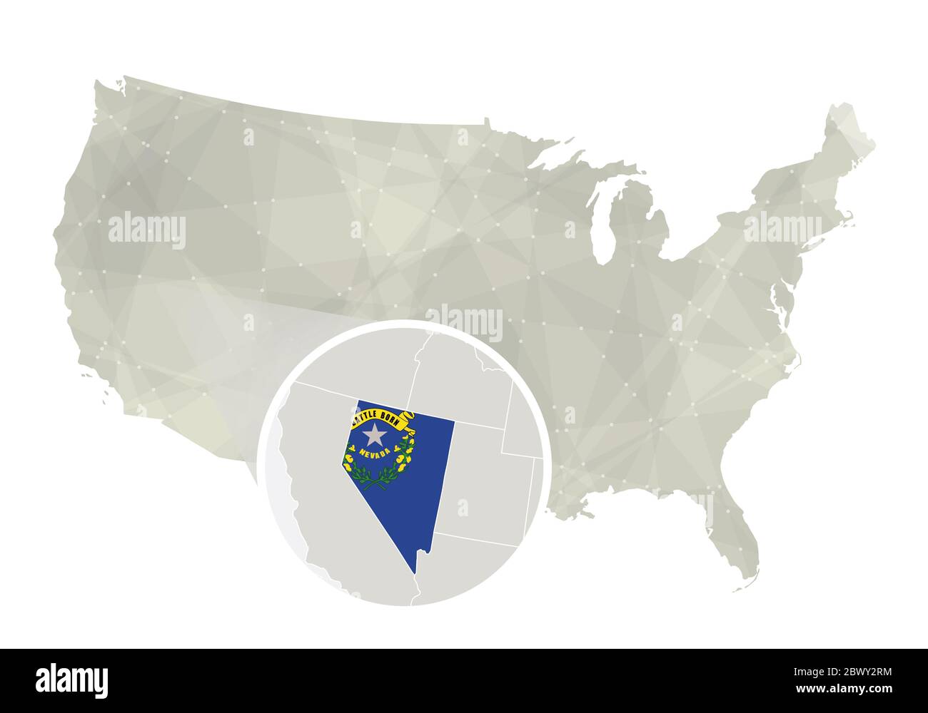 Polygonal abstract USA map with magnified Nevada state. Nevada state ...