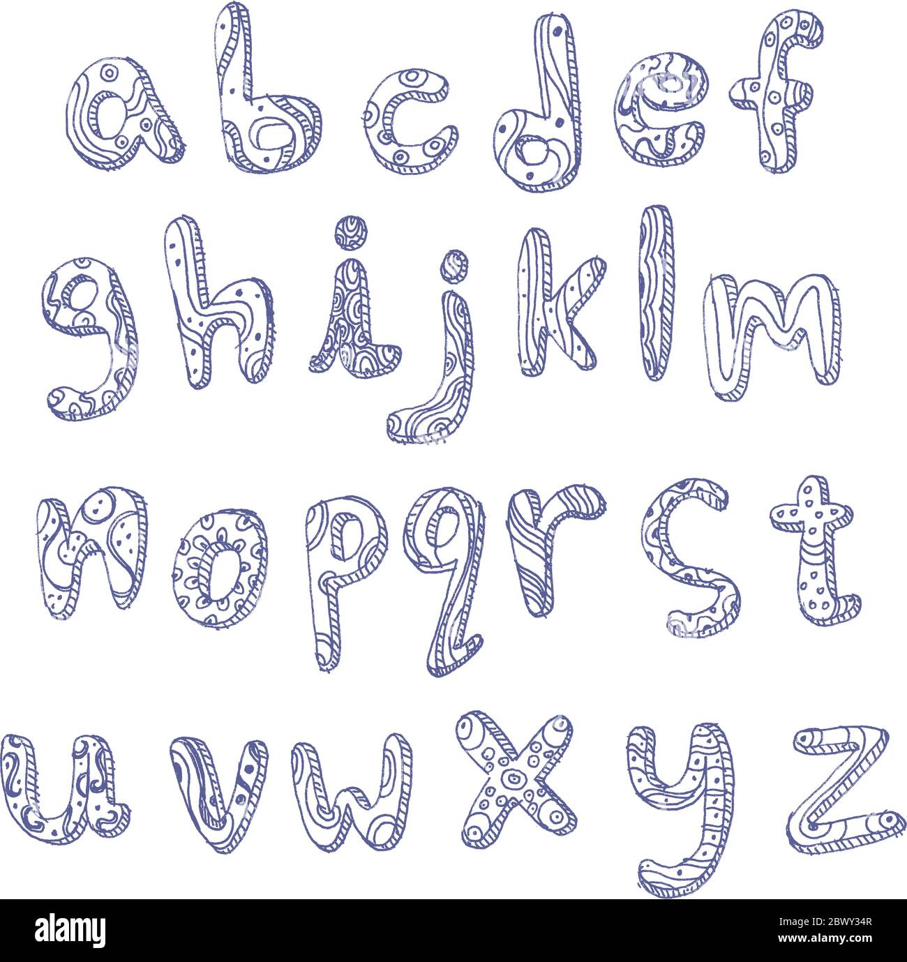 Lower case hand drawn doodle alphabet Stock Vector Image & Art - Alamy