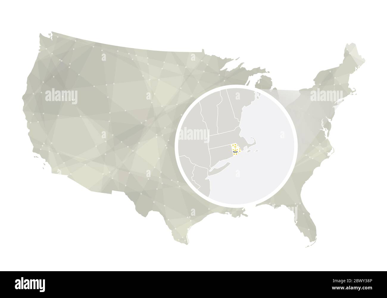 Polygonal abstract USA map with magnified Rhode Island state. Rhode ...