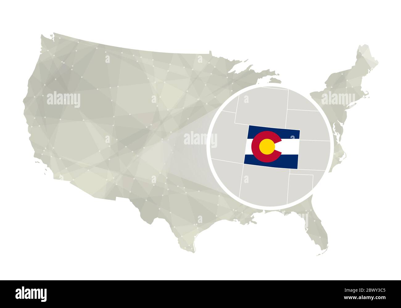 Polygonal abstract USA map with magnified Colorado state. Colorado ...