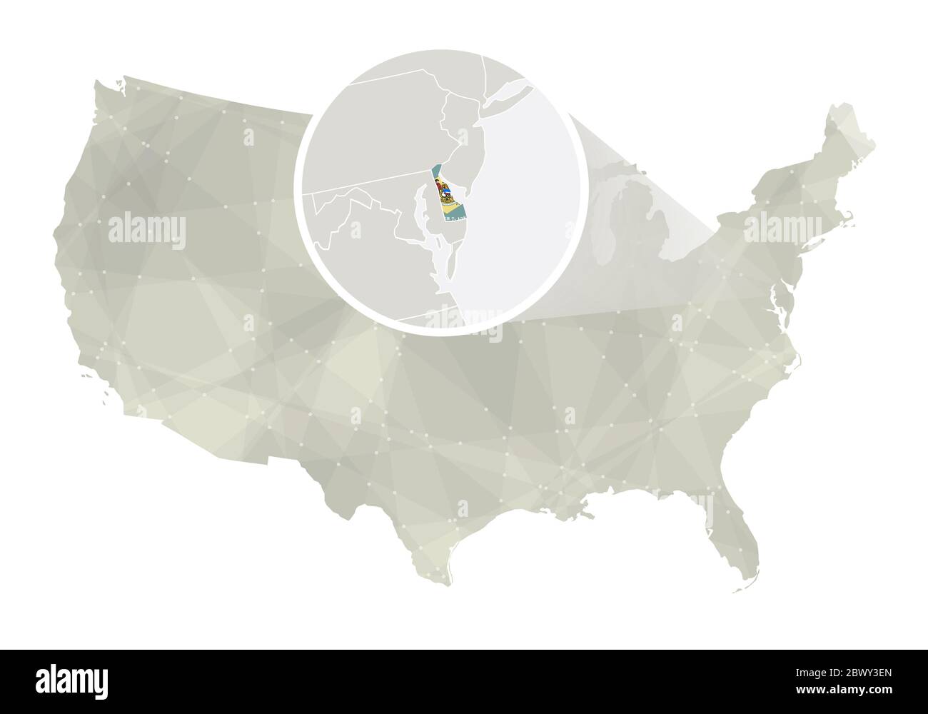 Polygonal abstract USA map with magnified Delaware state. Delaware ...