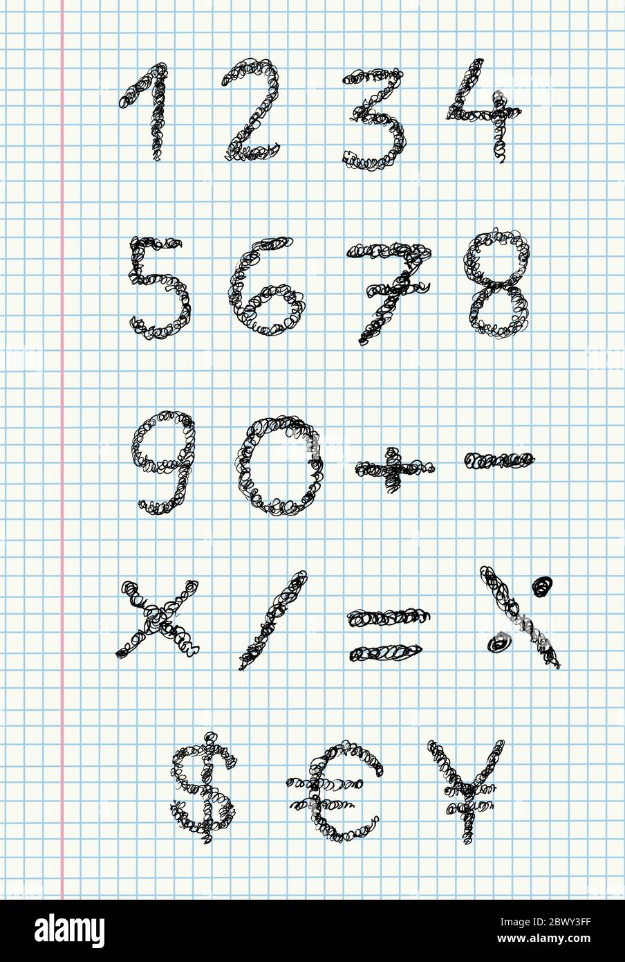 Scribble numbers on a squared paper Stock Vector Image & Art - Alamy