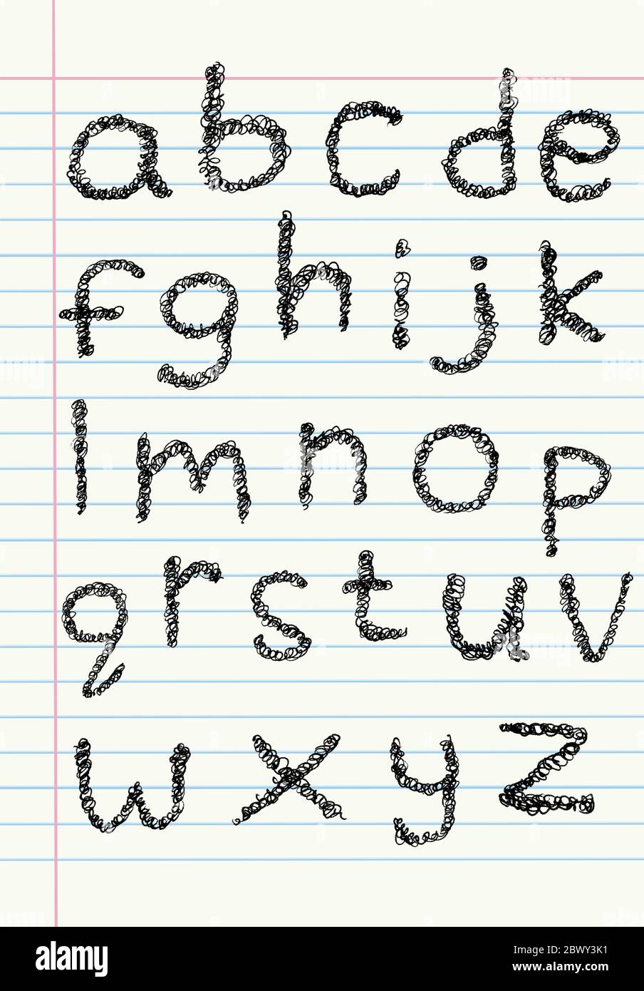 Lower case scribble alphabet on a notebook paper Stock Vector Image & Art - Alamy