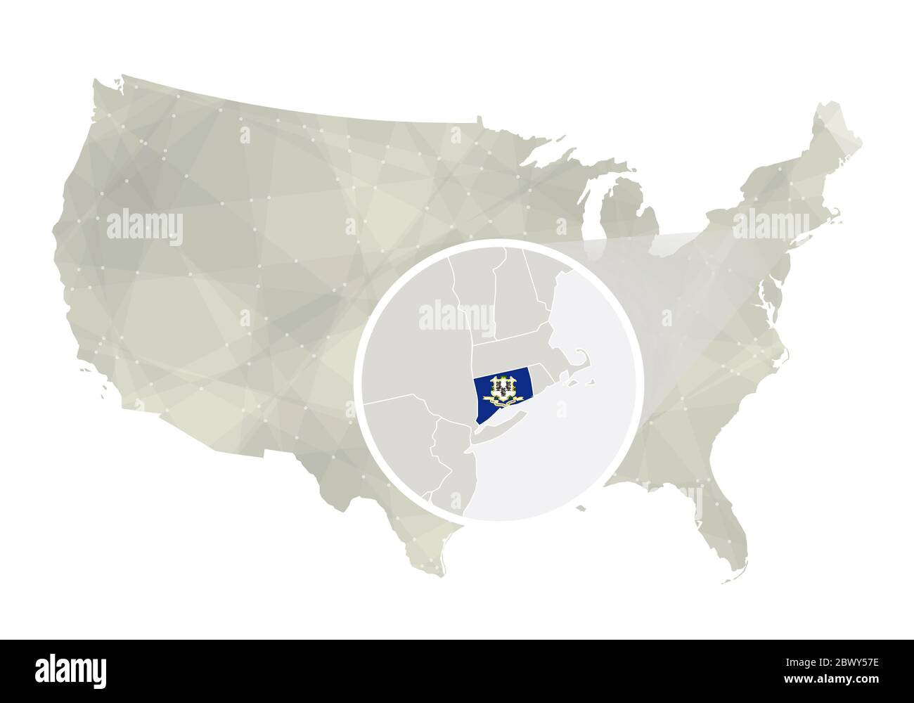 Polygonal abstract USA map with magnified Connecticut state ...