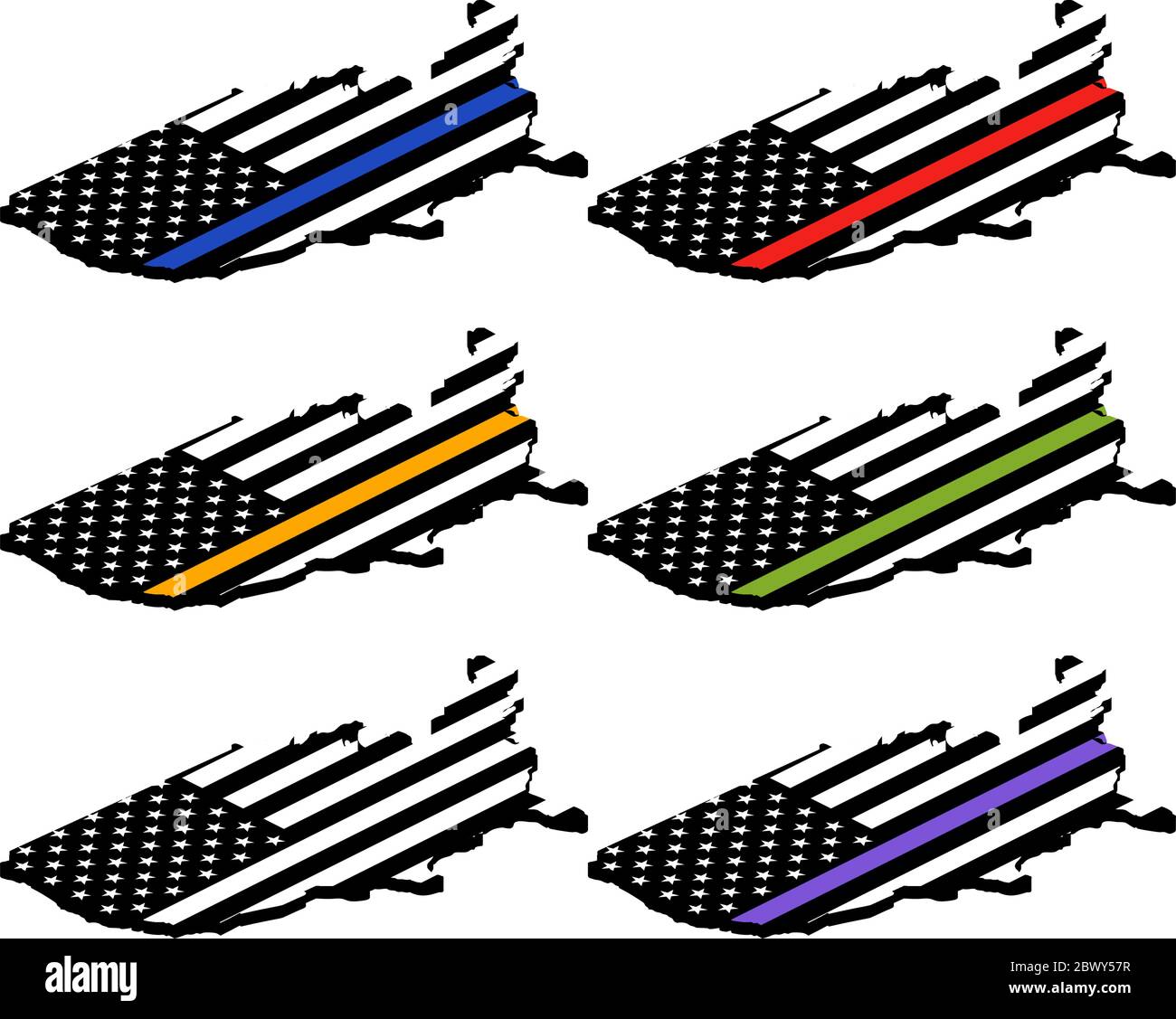 Vector American Thin Line Flag Set - gold, blue, red, green. a sign to ...