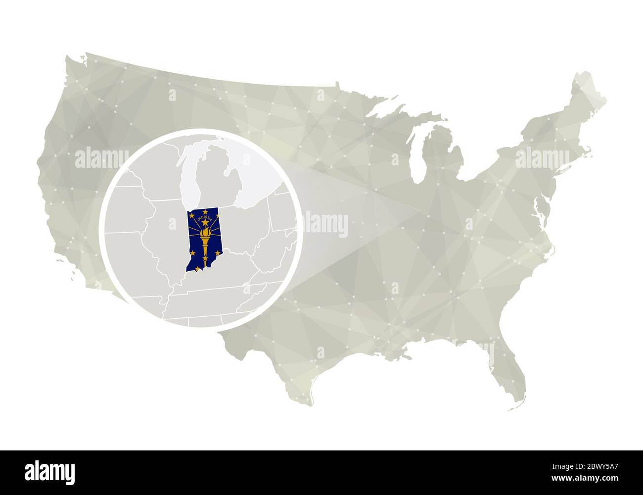 Polygonal abstract USA map with magnified Indiana state. Indiana state ...