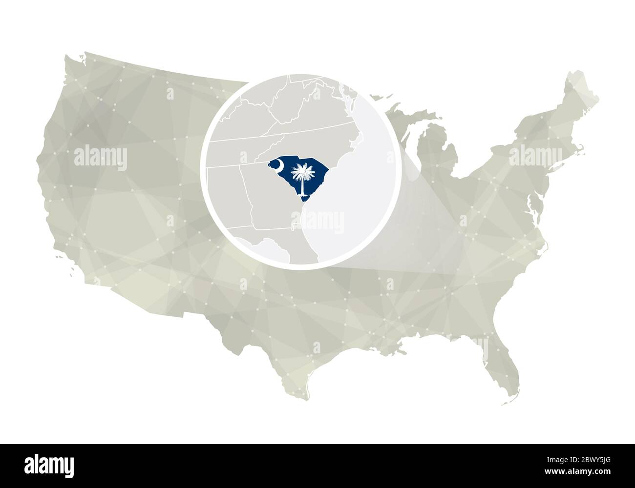 Polygonal abstract USA map with magnified South Carolina state. South ...