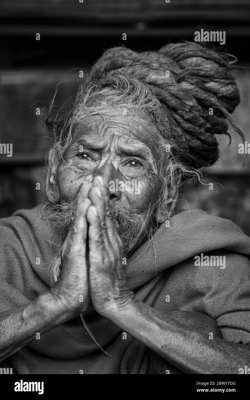 Ascetic in black and white in Pashupatinath section of Kathmandu, Nepal ...