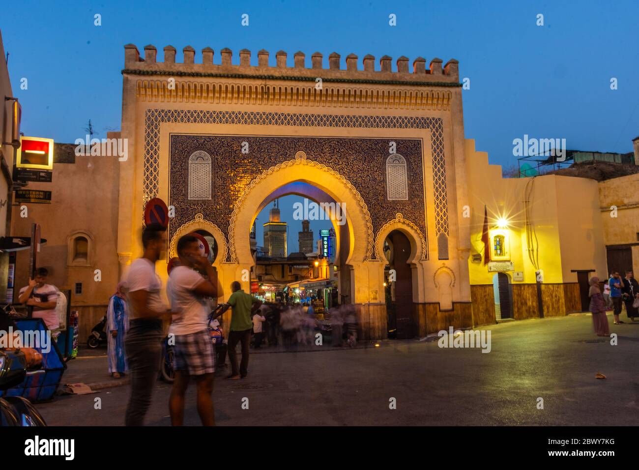 The Blue gate of Fez by night, Morocco Stock Photo - Alamy