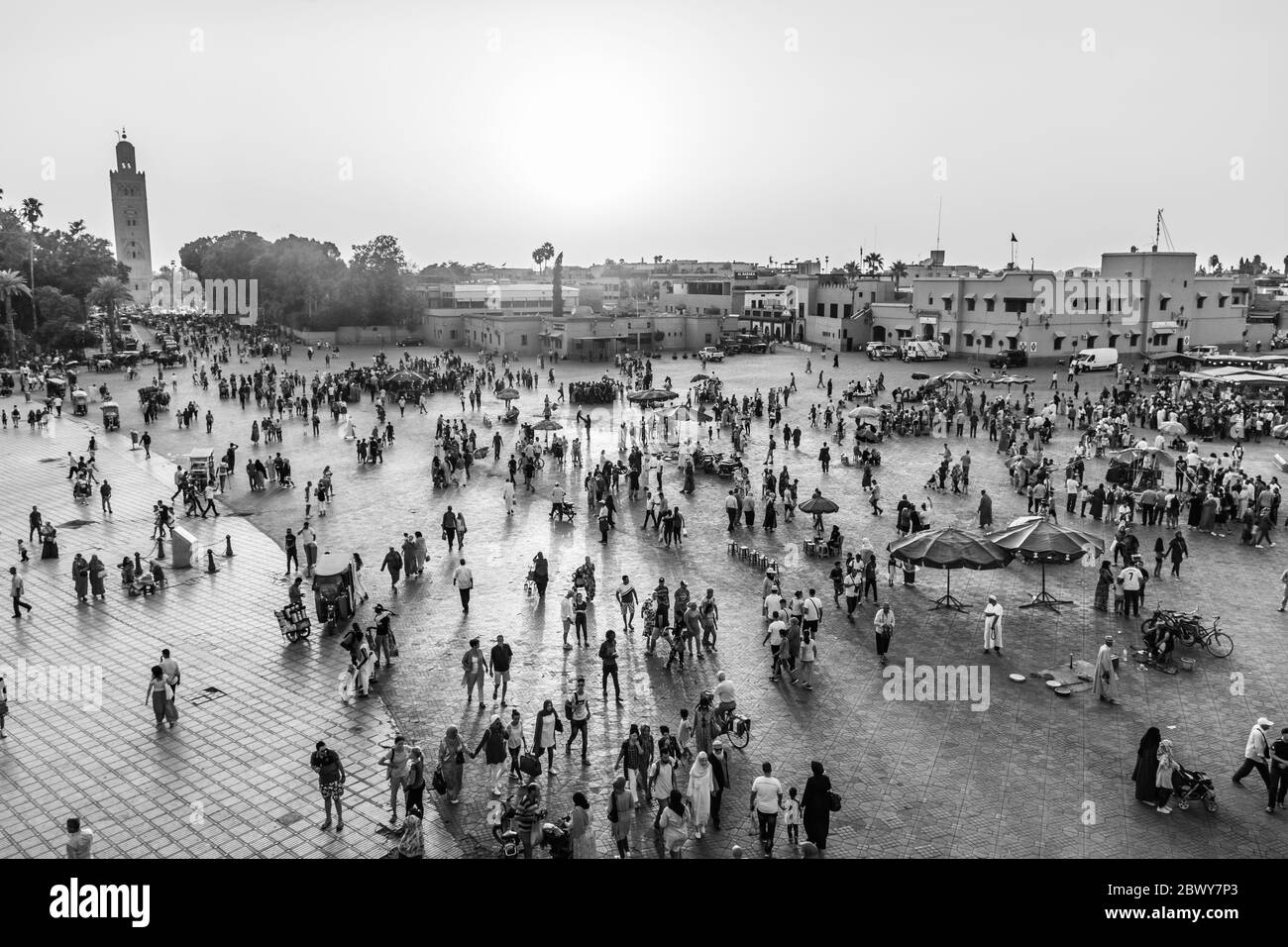Mosque sunset marrakech morocco Black and White Stock Photos & Images ...