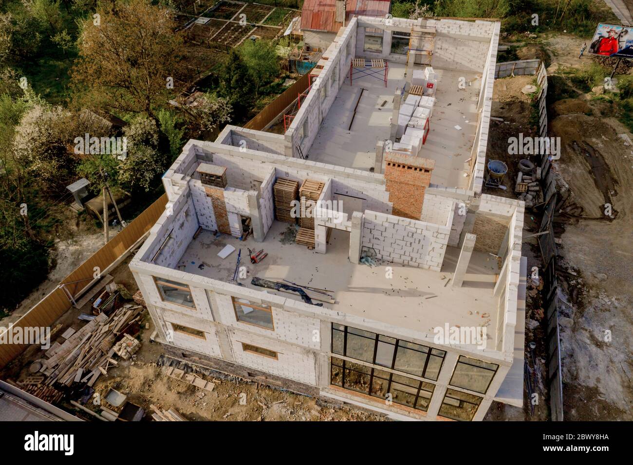 Building site of a house under construction made from white foam ...