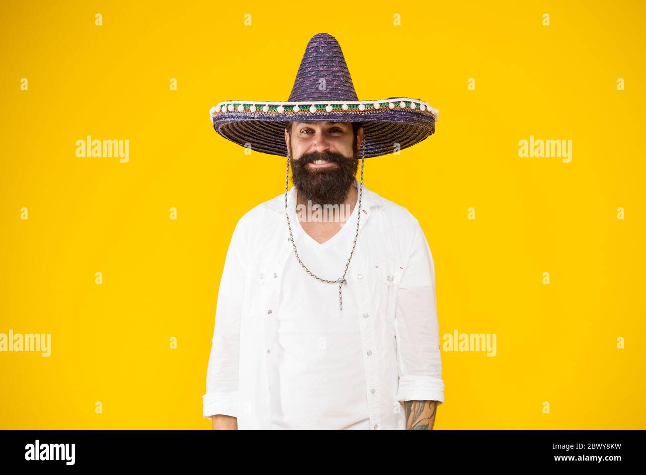 National holidays. Summer festival. Mexican hat sombrero. Guy happy ...