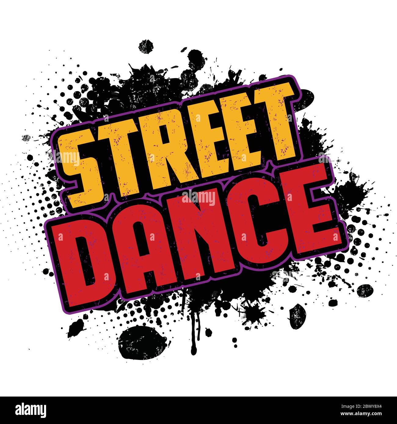 Street dance on black ink splatter background, vector illustration ...