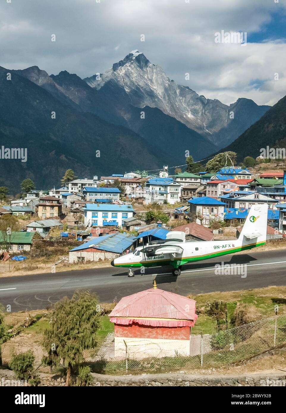 Nepal. Trek to Mera Peak. Lukla. The twin engined light aircraft at ...