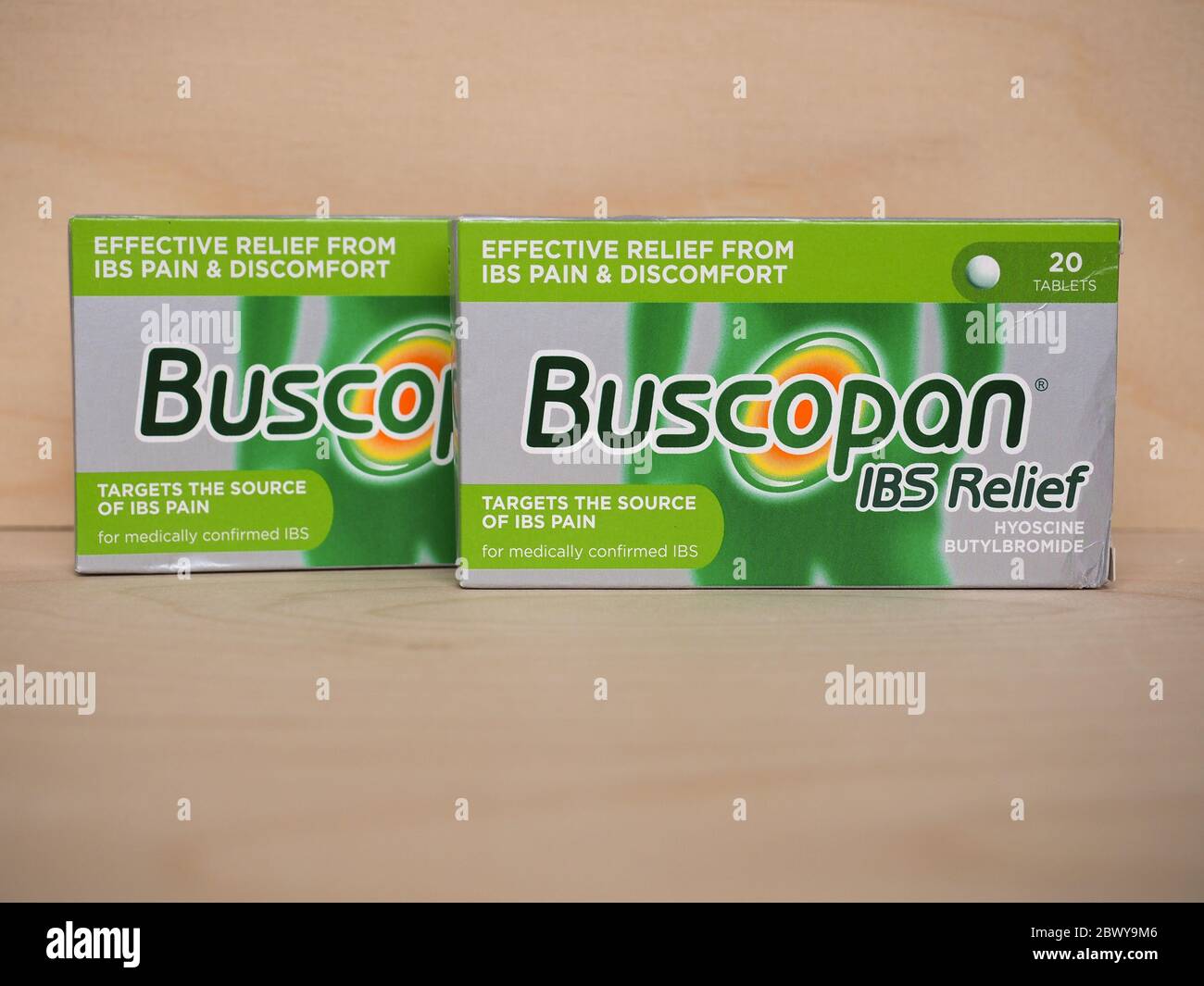 LONDON, UK - CIRCA MAY 2020: Sanofi Buscopan IBS Relief tablets of ...