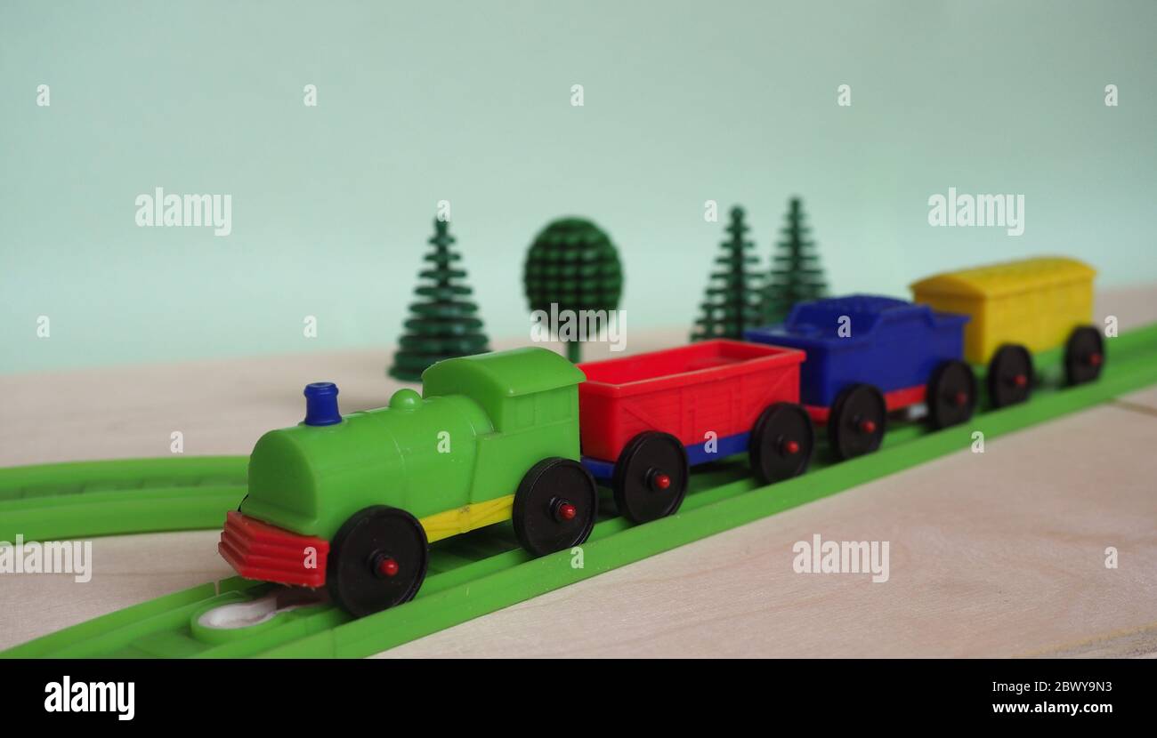 plastic scale model toy train and railway, selective focus Stock Photo ...