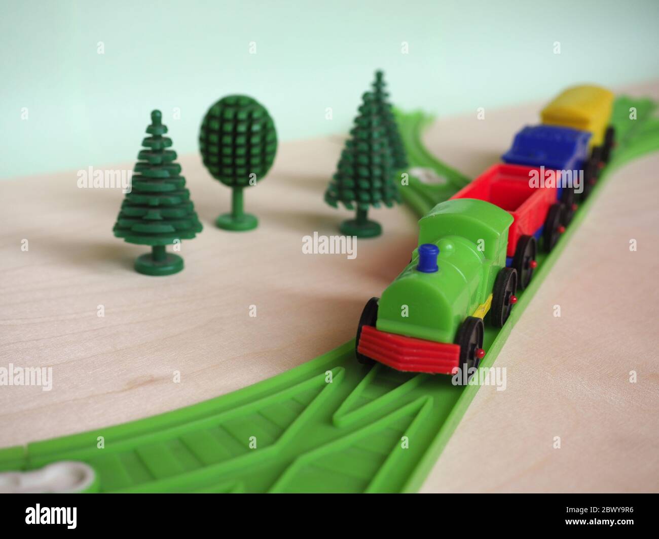 plastic scale model toy train and railway, selective focus Stock Photo ...