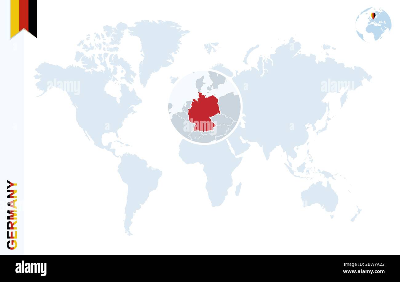 World map with magnifying on Germany. Blue earth globe with Germany ...