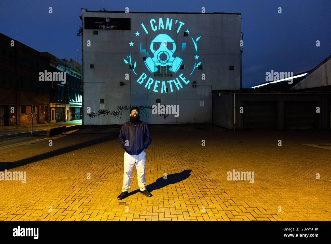 Birmingham, UK. 3rd May, 2020. A graffiti style projection by street ...