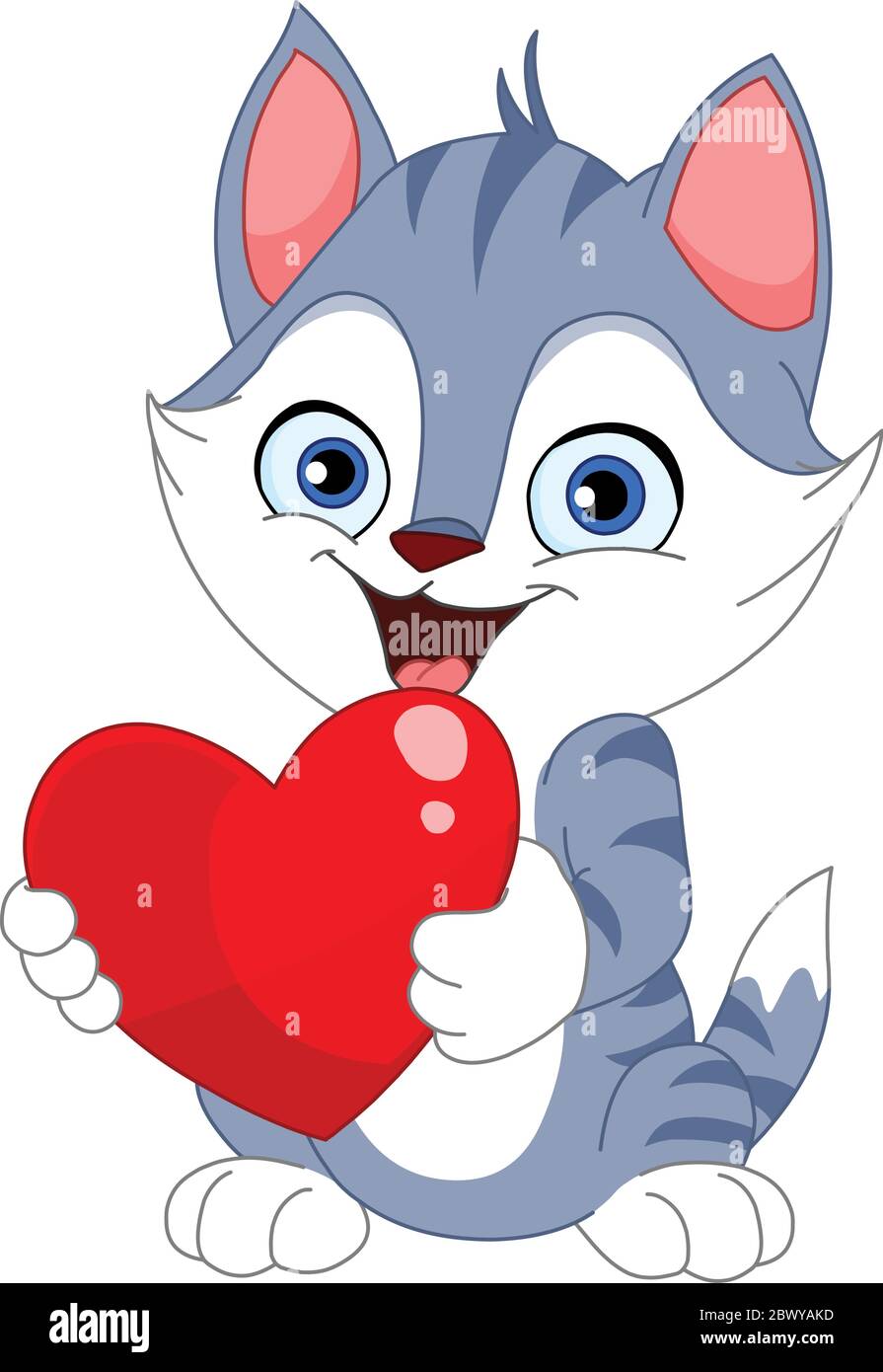Smiling cat holding a heart Stock Vector Image & Art - Alamy