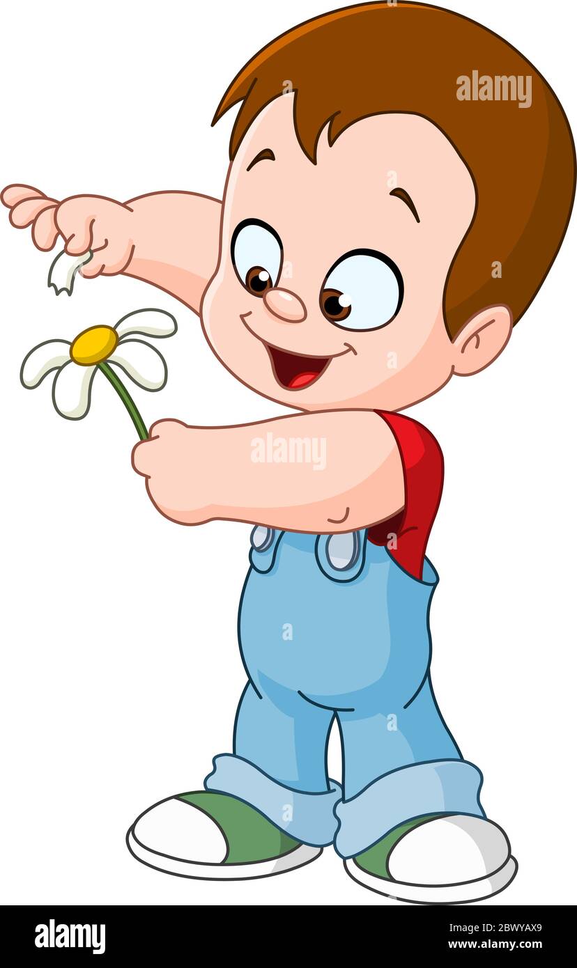 Little kid playing she loves me she loves me not with flower petals ... Little kid playing she loves me she loves me not with flower petals ...