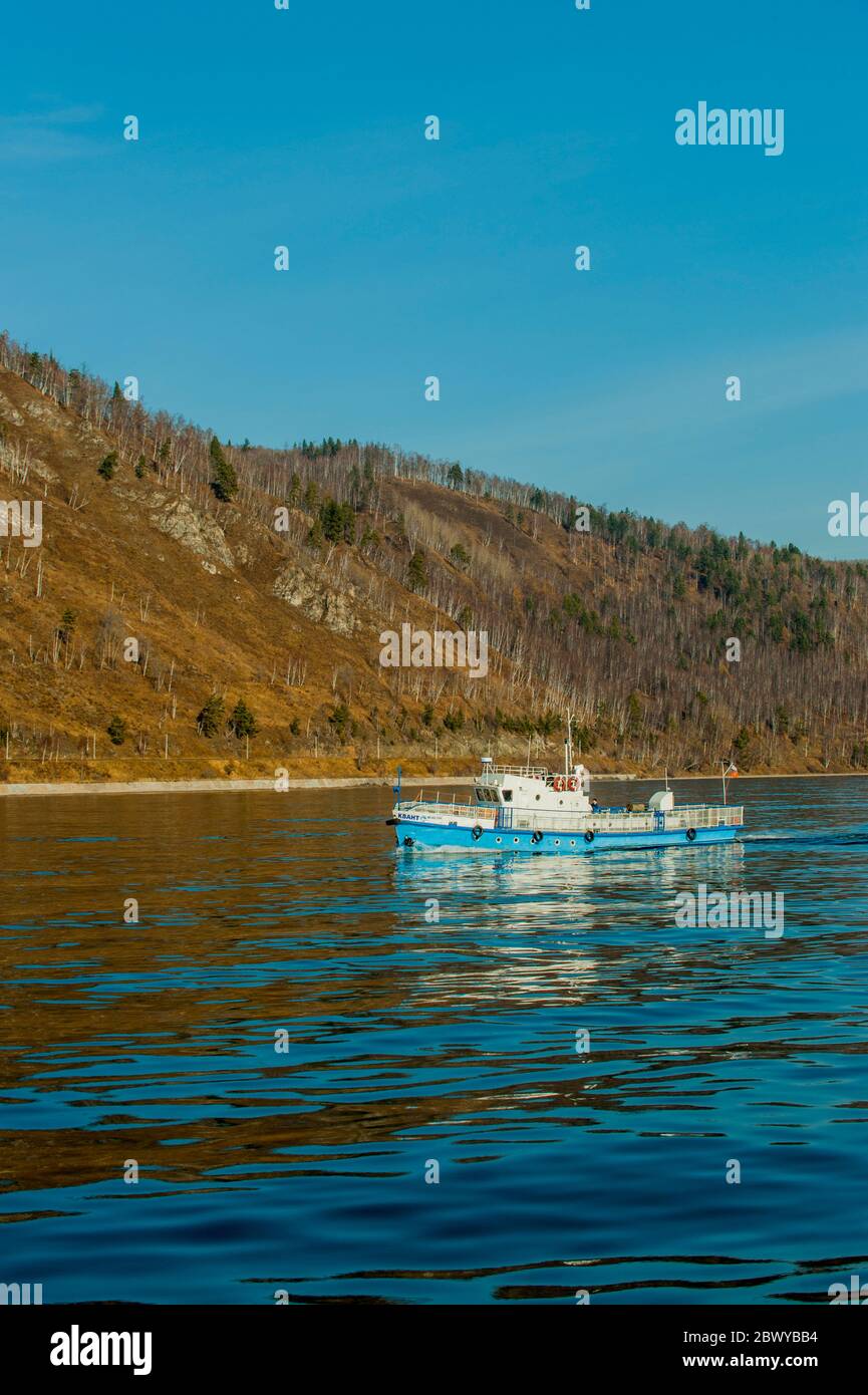 A boat on Lake Baikal near Irkutsk, Siberia, Russia Stock Photo - Alamy