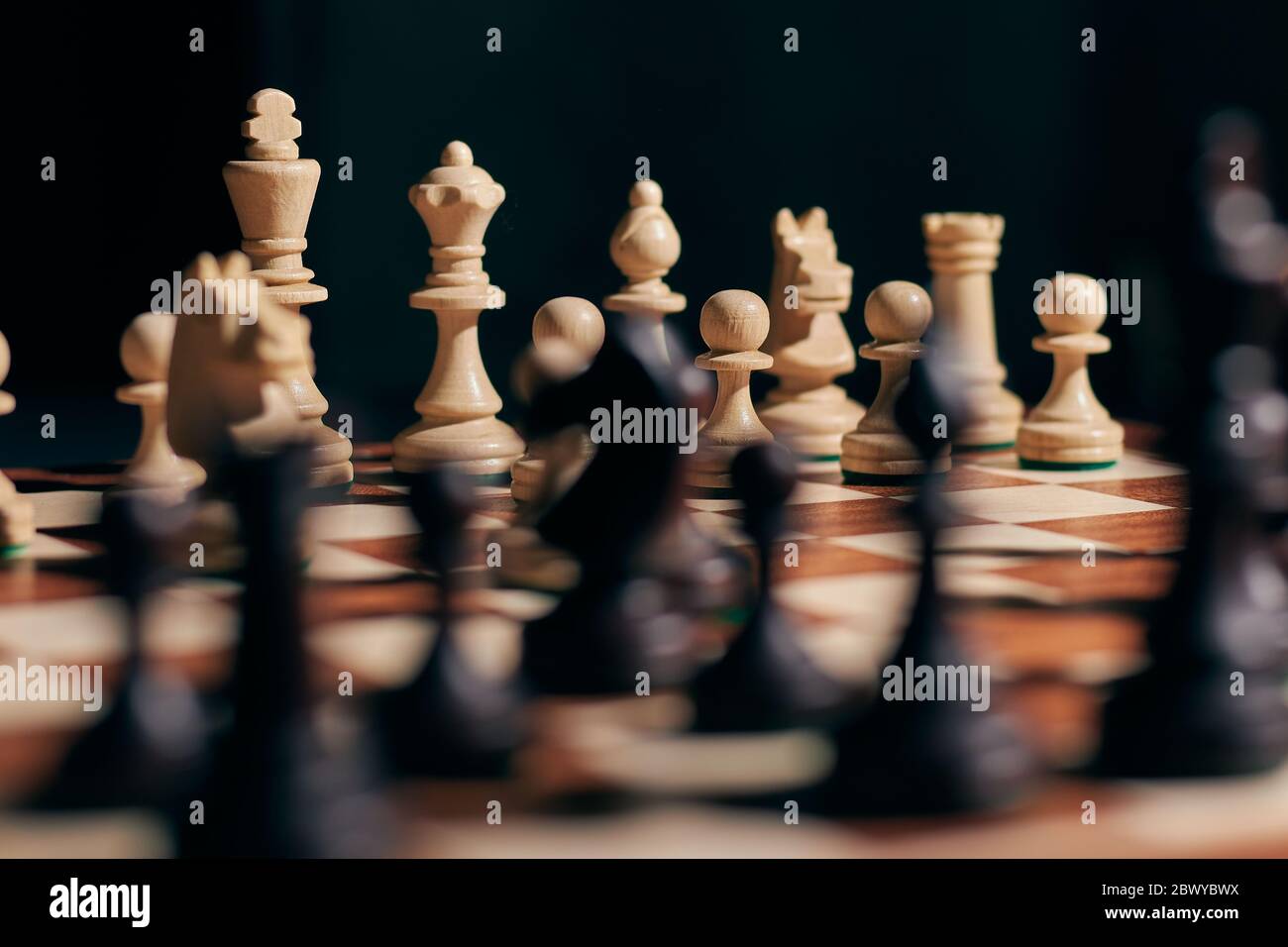 Chess board with large wooden chess pieces. Board game for the ...