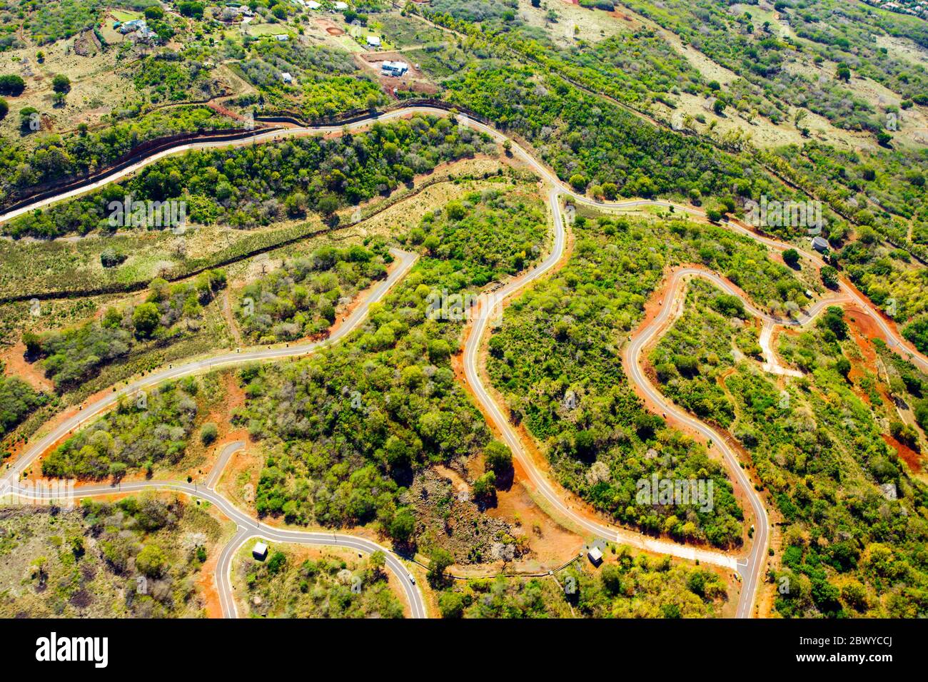 Aerial view of Mauritius island panoramic landscape with green tropical ...