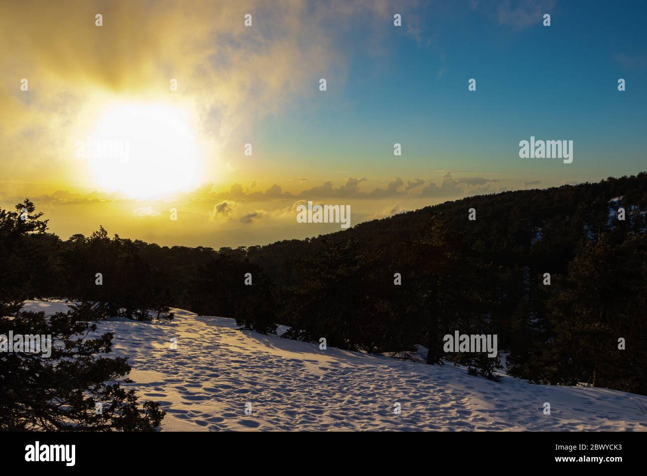 Mountain sunset landscape view in Cyprus with sky and clouds Stock ...
