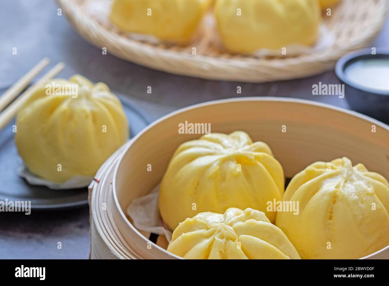 Chinese Steamed Custard Buns Stock Photo - Alamy